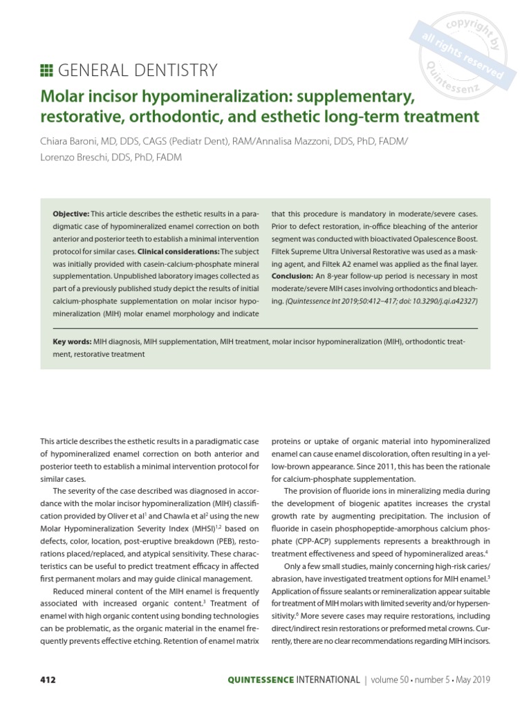 Molar Incisor Hypomineralization Supplementary, Restorative ...
