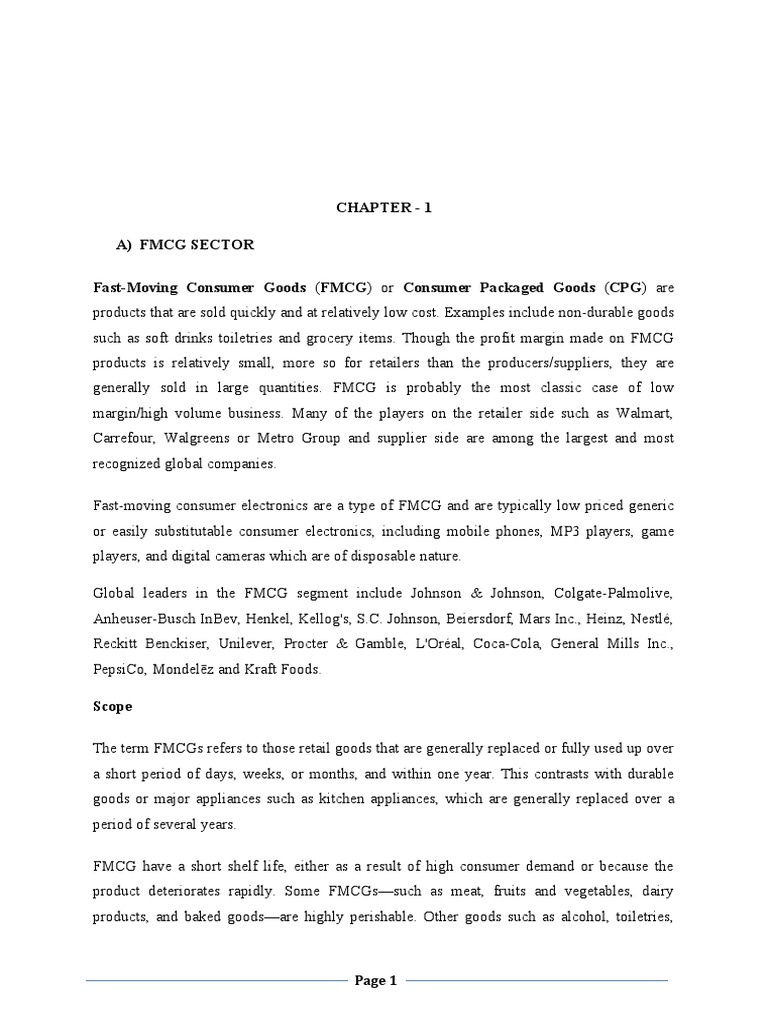 Chapter - 1 A) FMCG Sector Fast-Moving Consumer Goods (FMCG) or ...