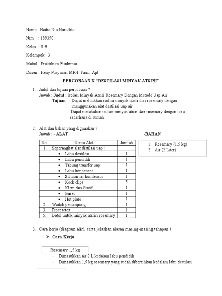 Isolasi Minyak Atsiri Rosemery | PDF | Memasak, Makanan, & Anggur ...
