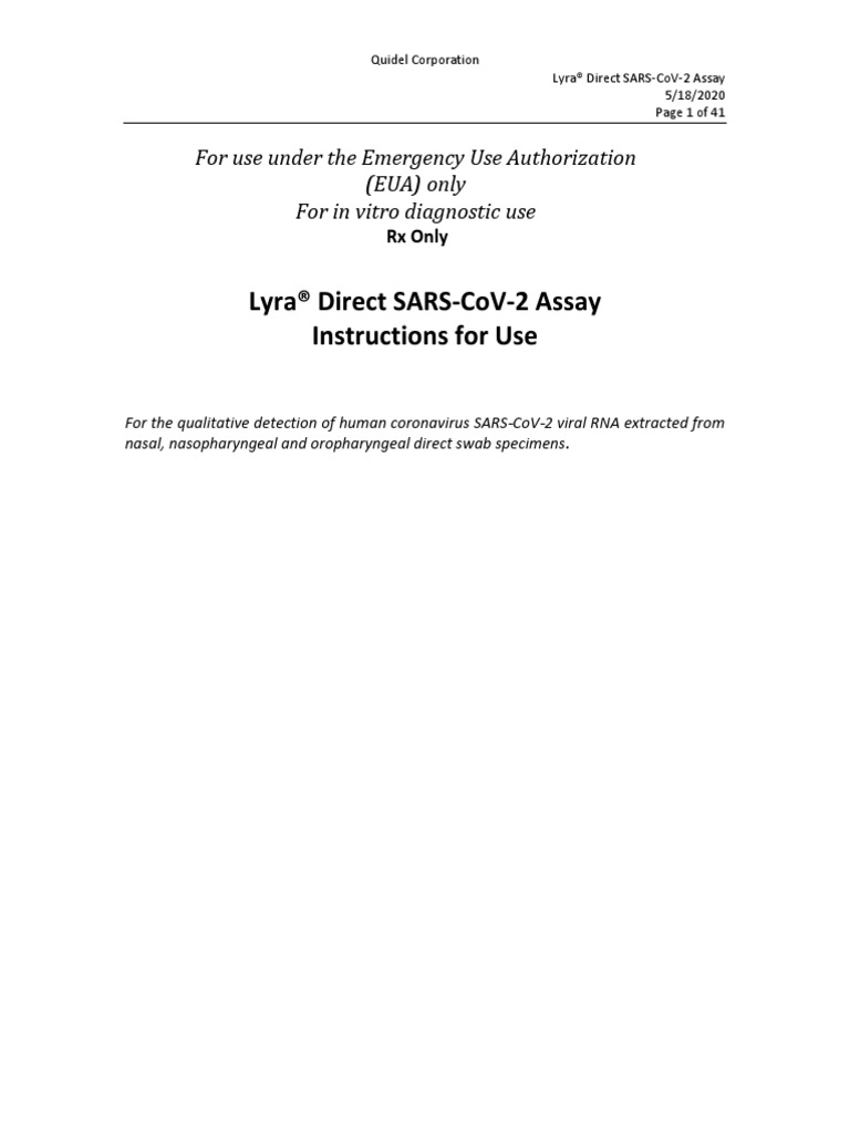 Lyra® Direct Sars-Cov-2 Assay Instructions For Use | PDF | Polymerase ...
