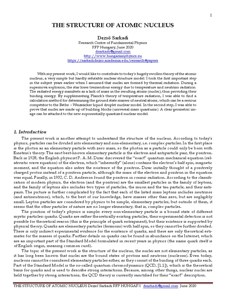 The Structure of Atomic Nucleus | PDF | Elementary Particle | Atomic ...