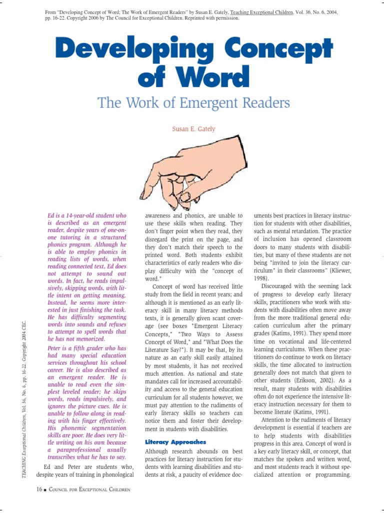 Developing Concept of Word: The Work of Emergent Readers | Download ...