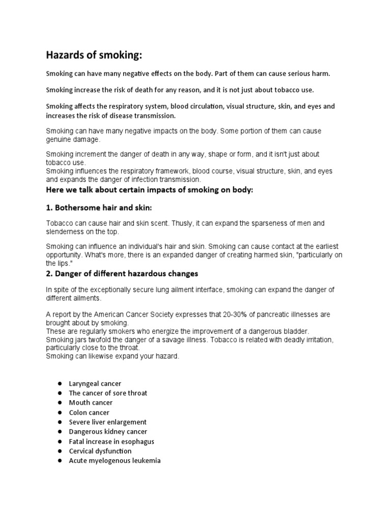 Hazards of Smoking | PDF | Tobacco Smoking | Addiction