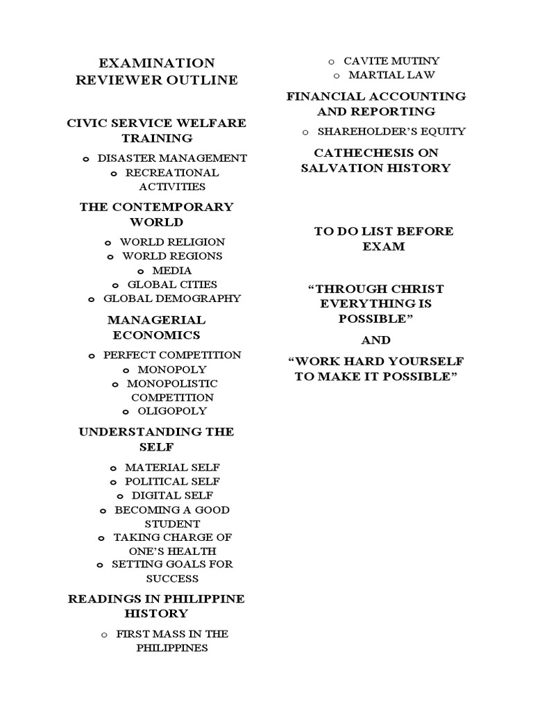 Examination Reviewer Outline | PDF