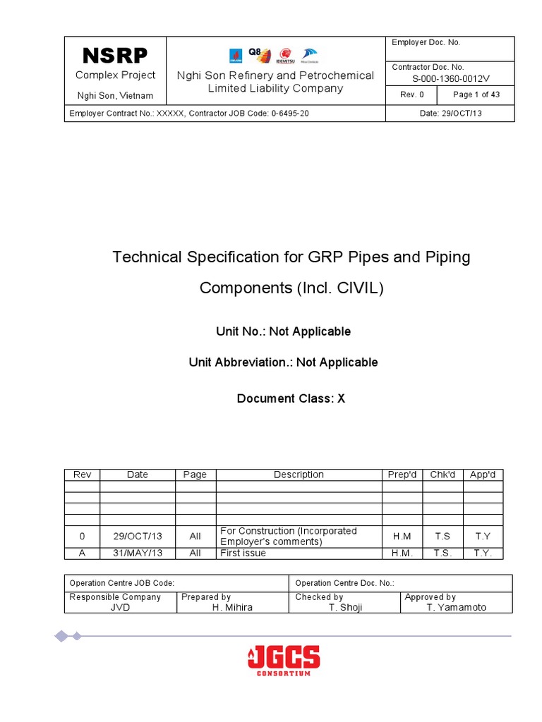 Technical Specification for GRP Pipes and Piping Component | Pipe ...