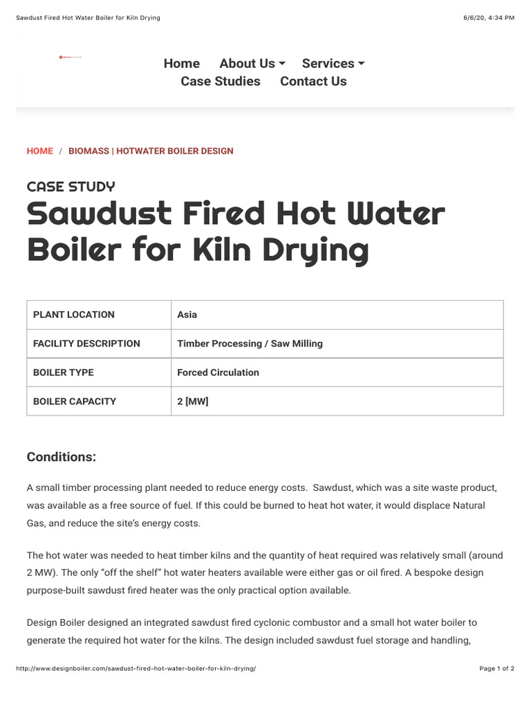 Sawdust Fired Hot Water Boiler For Kiln Drying | PDF | Water Heating ...