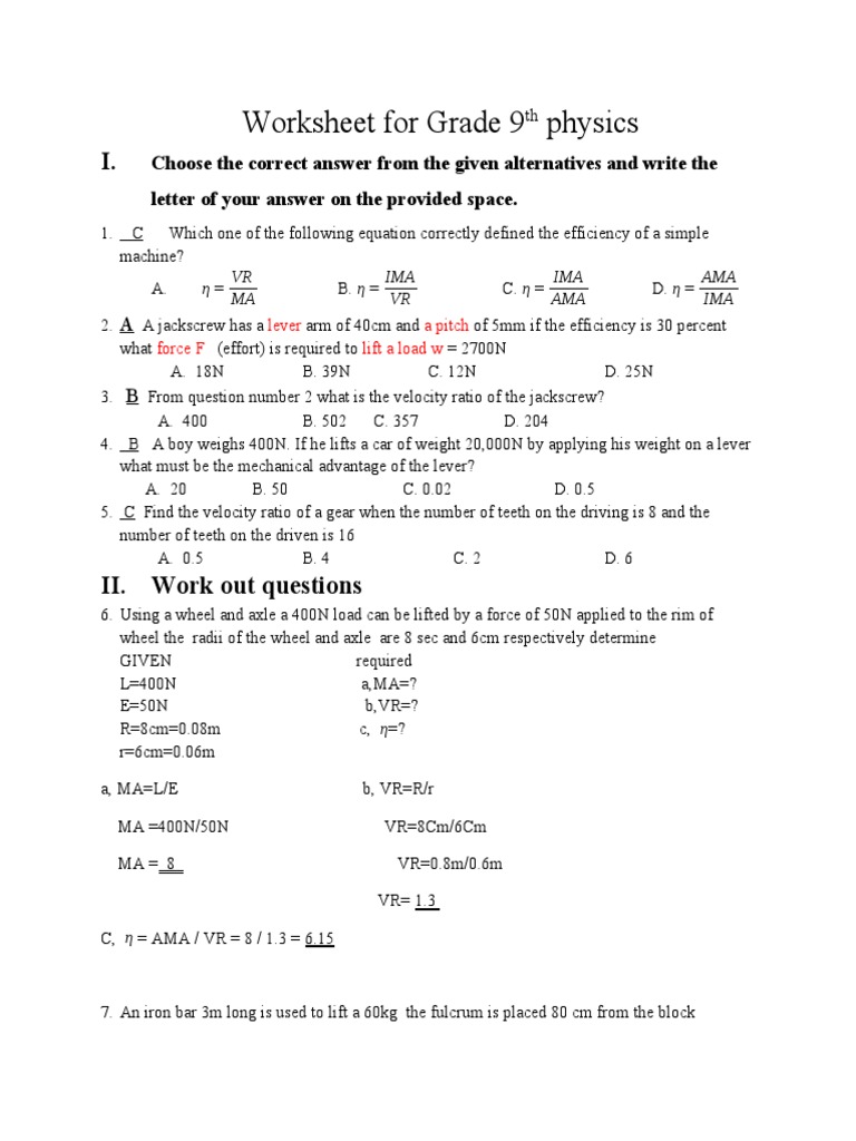 Worksheet For Grade 9 Physics | PDF | Applied And Interdisciplinary ...