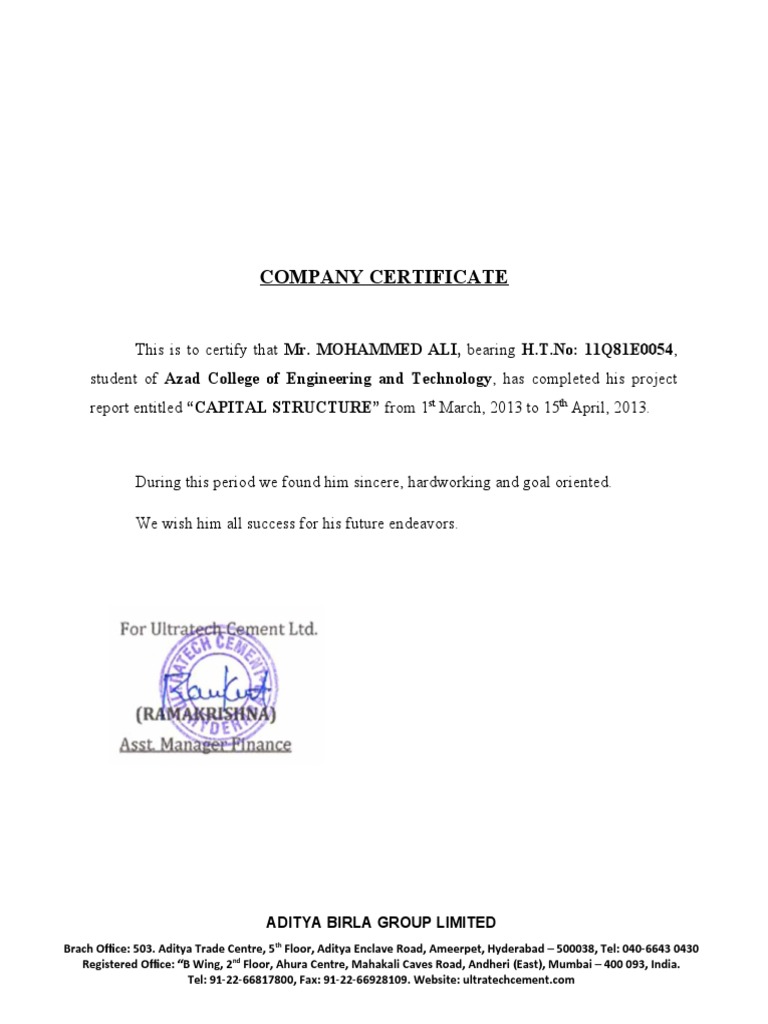 Company Certificate: Aditya Birla Group Limited | PDF | Business