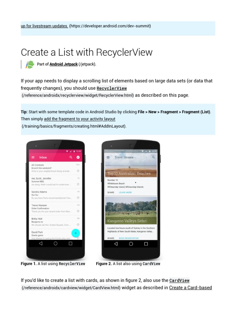 Create A List With RecyclerView - Android Developers | PDF | Class (Computer Programming) | Page ...