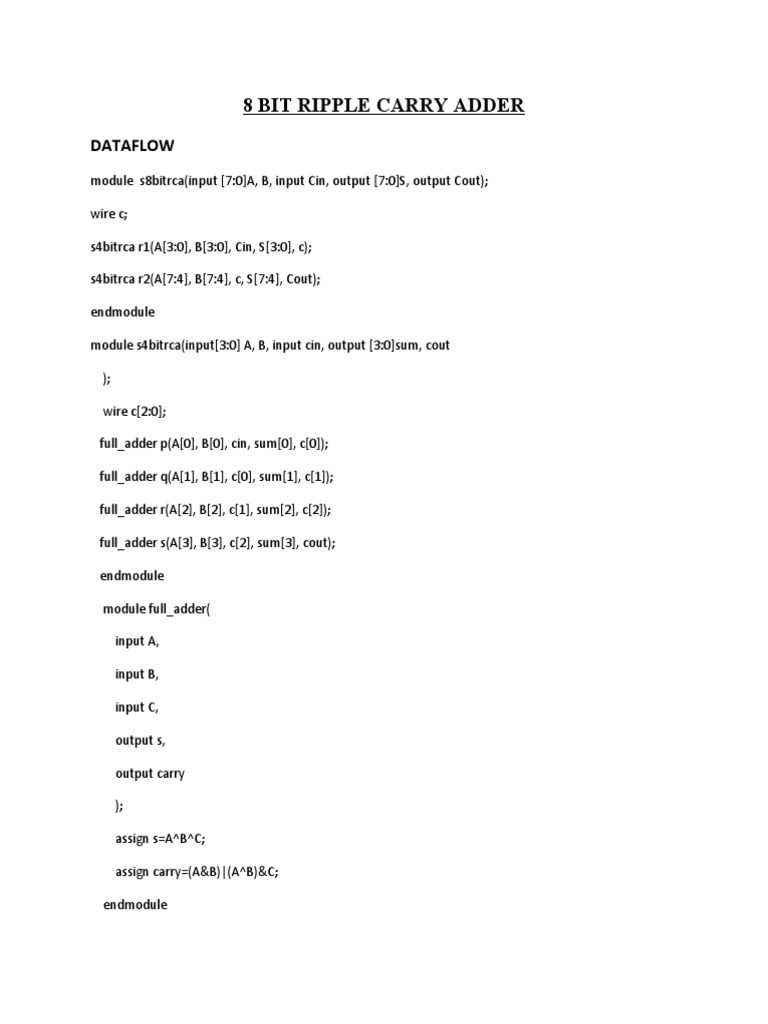 8 Bit Ripple Carry Adder | PDF