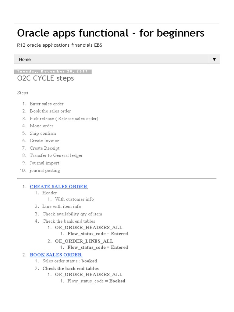 Oracle Apps Functional - For Beginners - O2C CYCLE Steps PDF | PDF | Receipt | Business