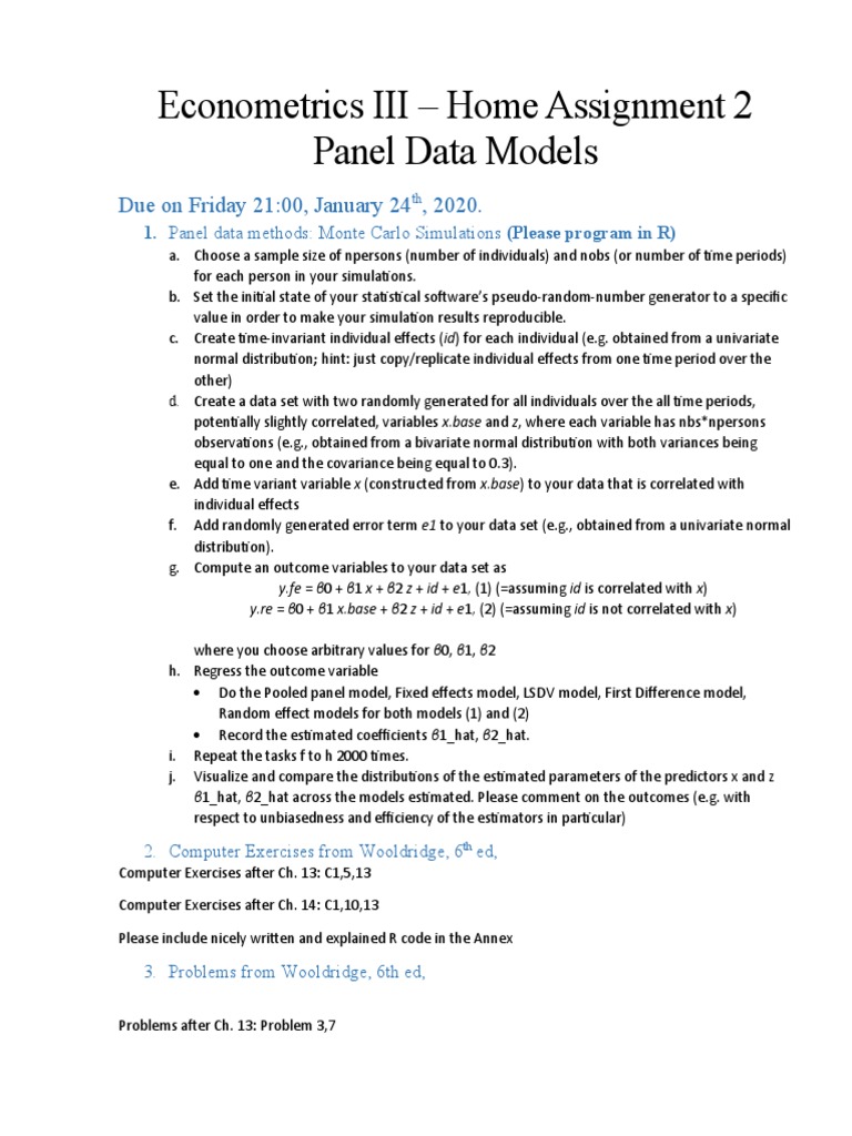 2020 Econometrics III HW 2 | PDF | Correlation And Dependence | Econometrics
