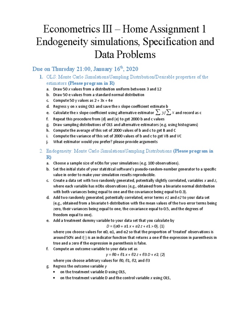 Econometrics III - Home Assignment 1 Endogeneity Simulations ... Econometrics III - Home Assignment 1 Endogeneity Simulations ...