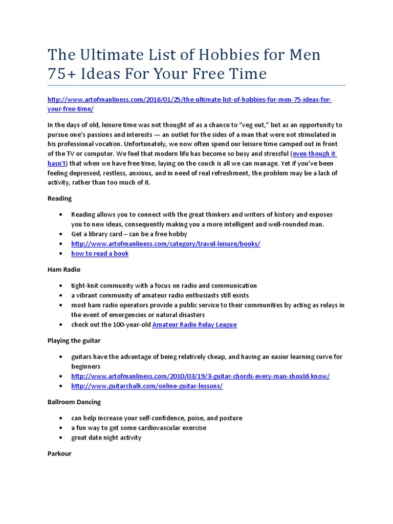 AOM Ultimate List of Hobbies For Men | PDF | Hobbies | Amateur Radio