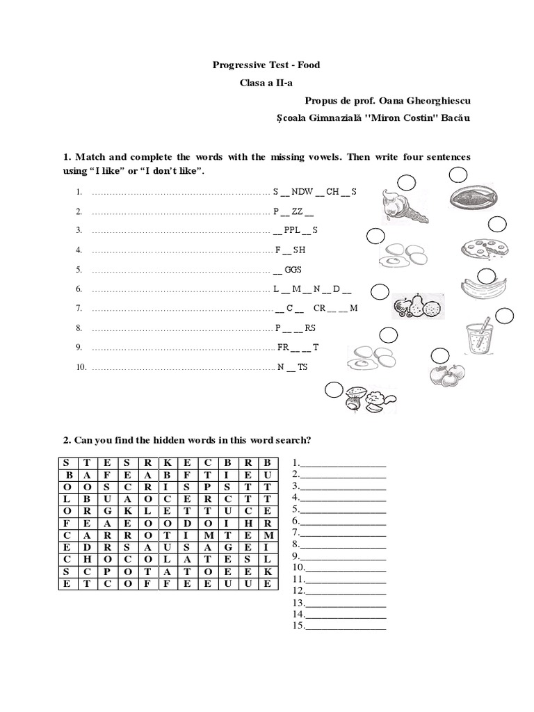 Engleza - Clasa A Ii-A - Fisa de Lucru - Food Test | PDF | Nature