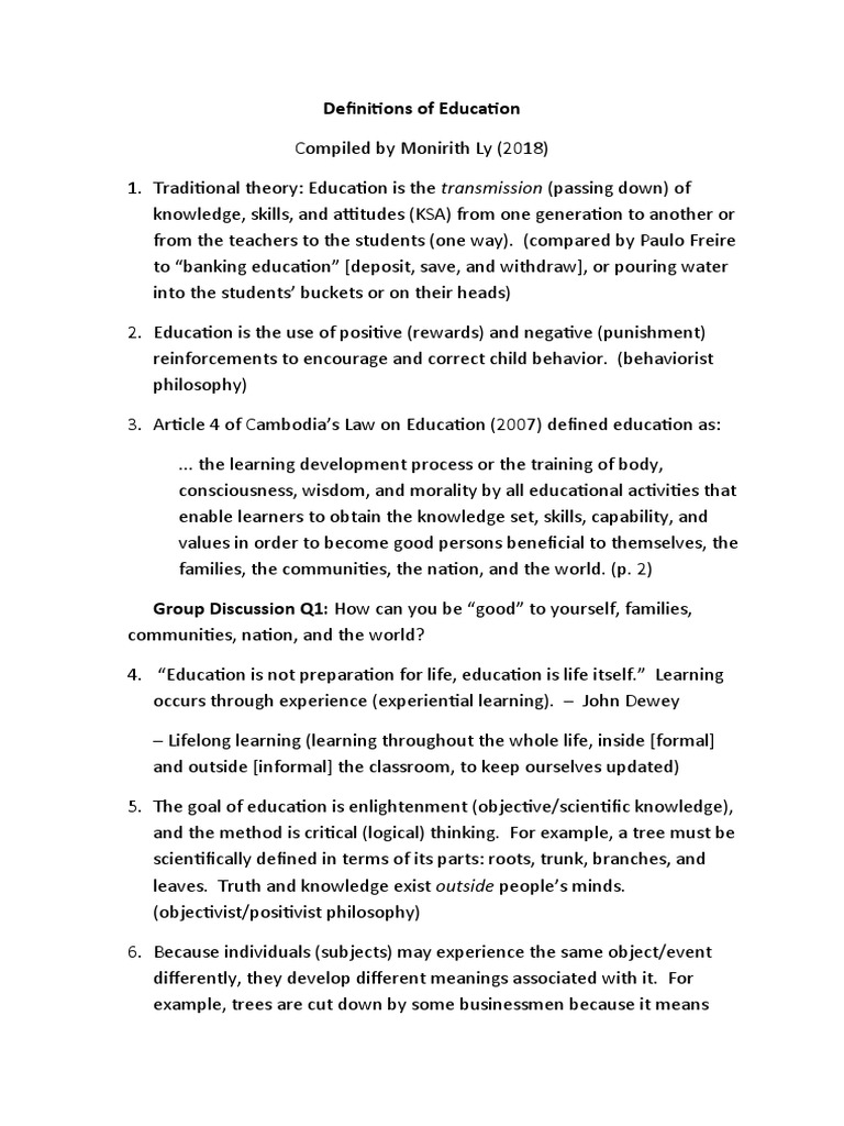 Definitions of Education 25 Apr 2018 | PDF | Learning | Knowledge
