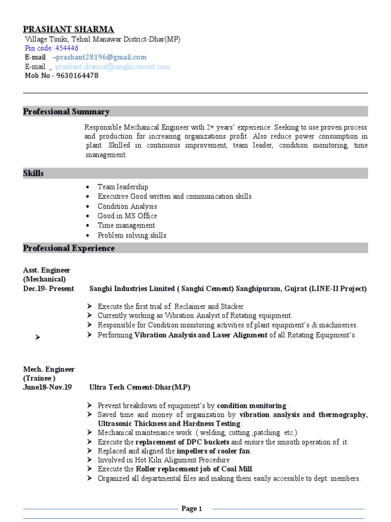 Prashant Resume Edited | PDF | Mechanical Engineering | Applied And ...