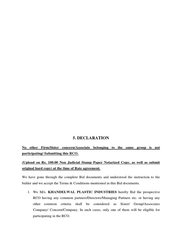 Declaration of Non-Participation by Sister Concerns and Acceptance of ...