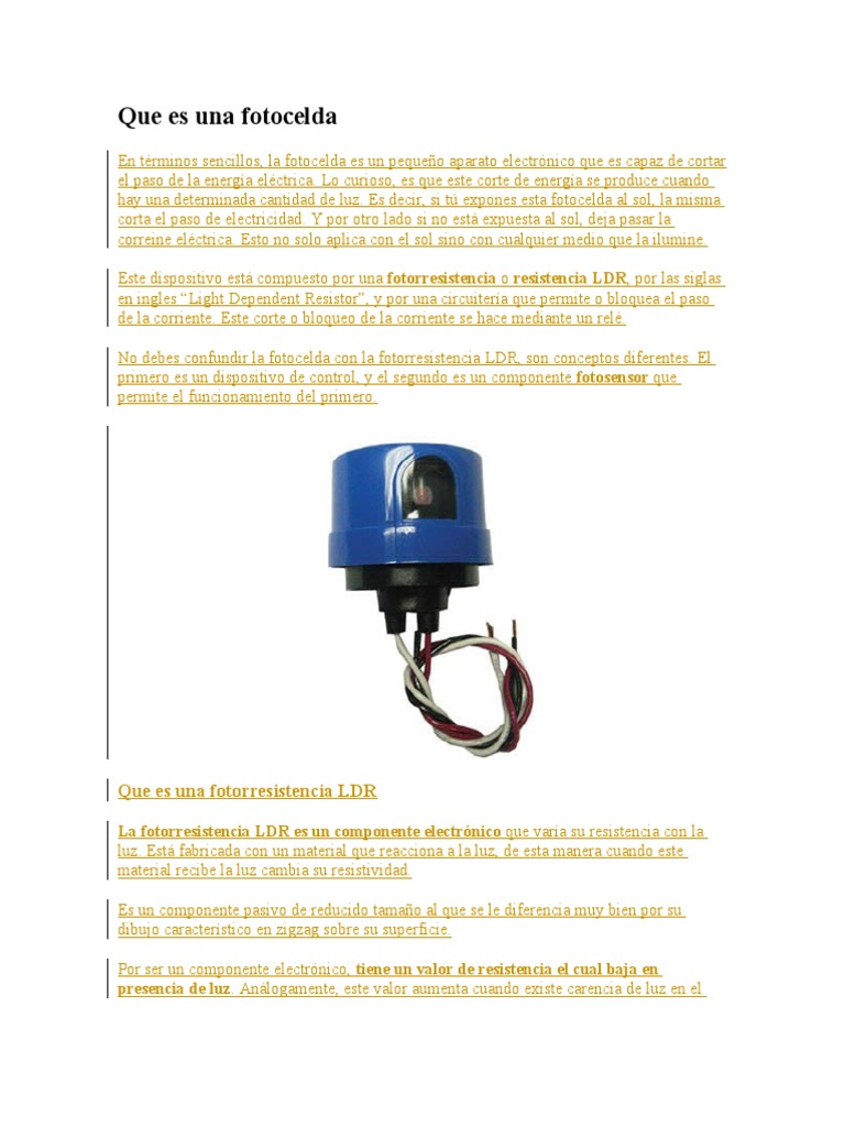 Que Es Una Fotocelda | PDF | Electrónica | Resistencia Eléctrica y ...