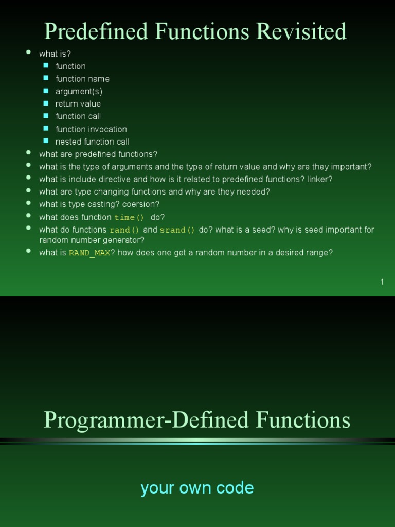 Predefined Functions Revisited: Time Rand Srand Rand - Max | PDF ...