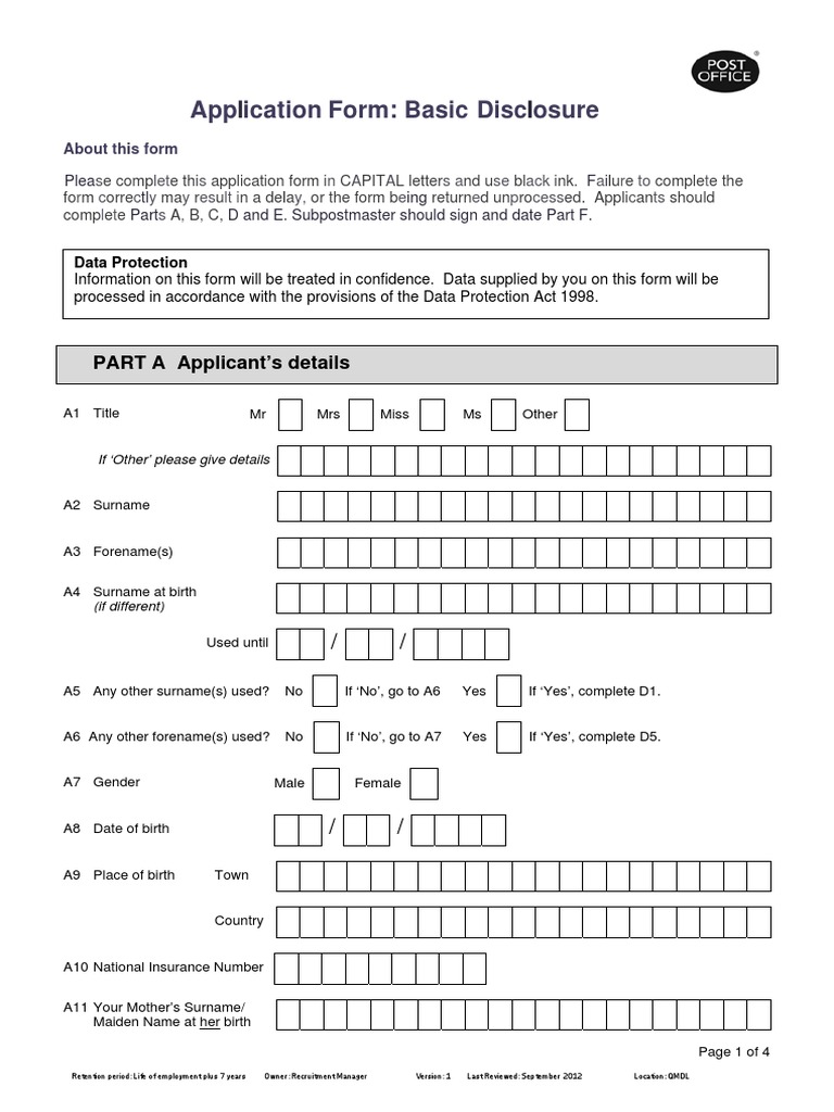 App Ication Form: Basic Disc Osure: PART A Applicant's Details | PDF ...
