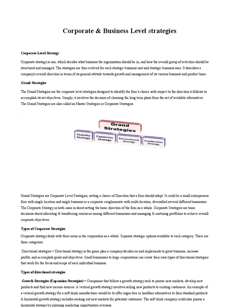 Corporate & Business Level Strategies | PDF | Strategic Management ...
