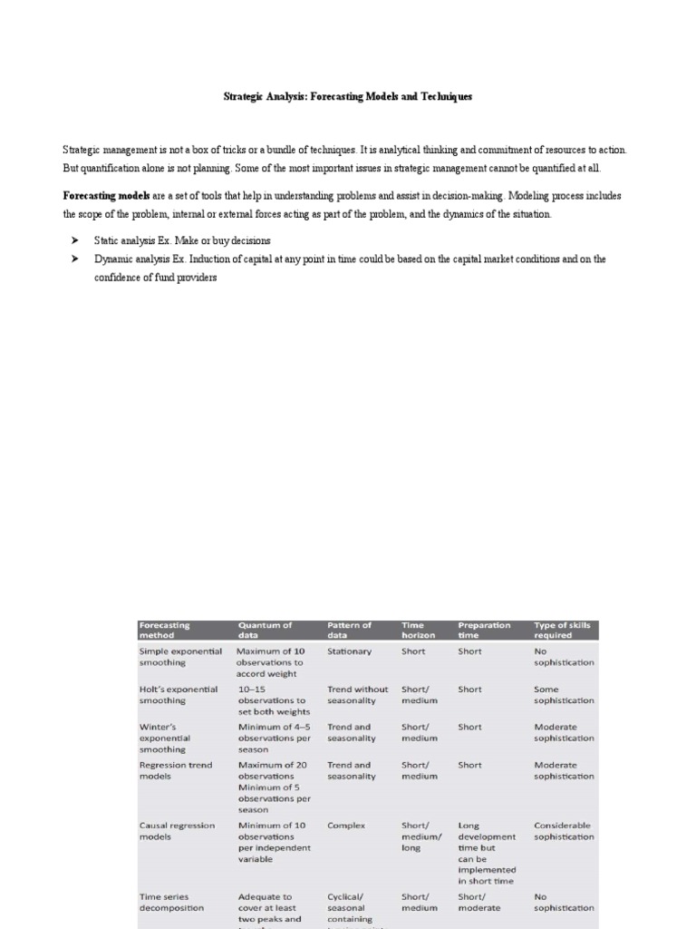 Strategic Analysis: Forecasting Models and Techniques | PDF | Strategic ...
