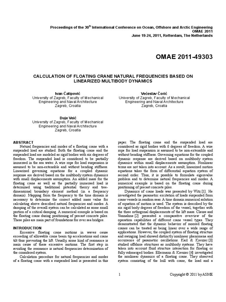 Calculation of Floating Crane Natural Frequencies Based On Linearized ...