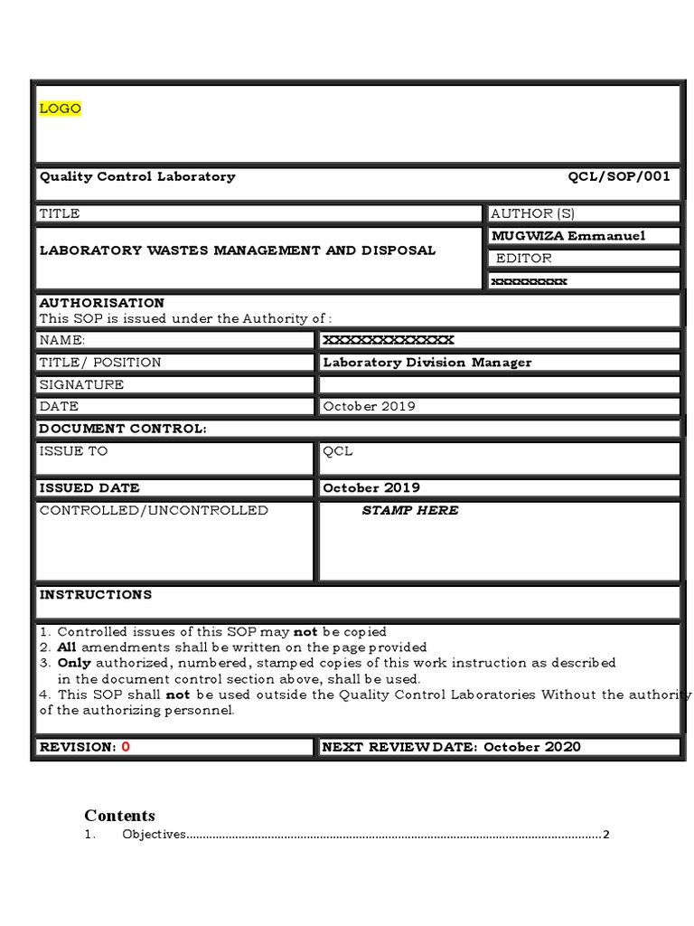 Waste Management Sop | PDF | Waste Management | Laboratories