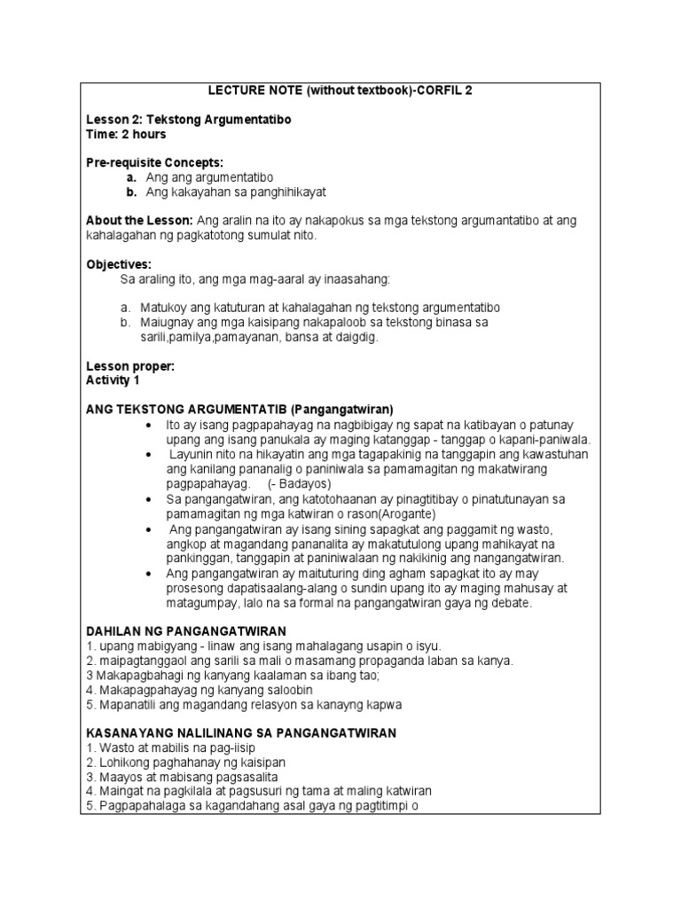 Sample Format of A Lecture Note1 | PDF