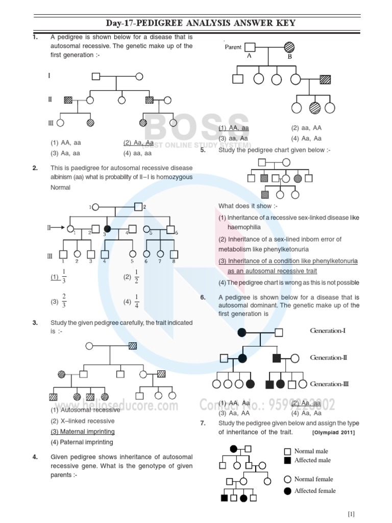 Pedigree Analysis Answer Key: Understanding Inheritance Patterns ...