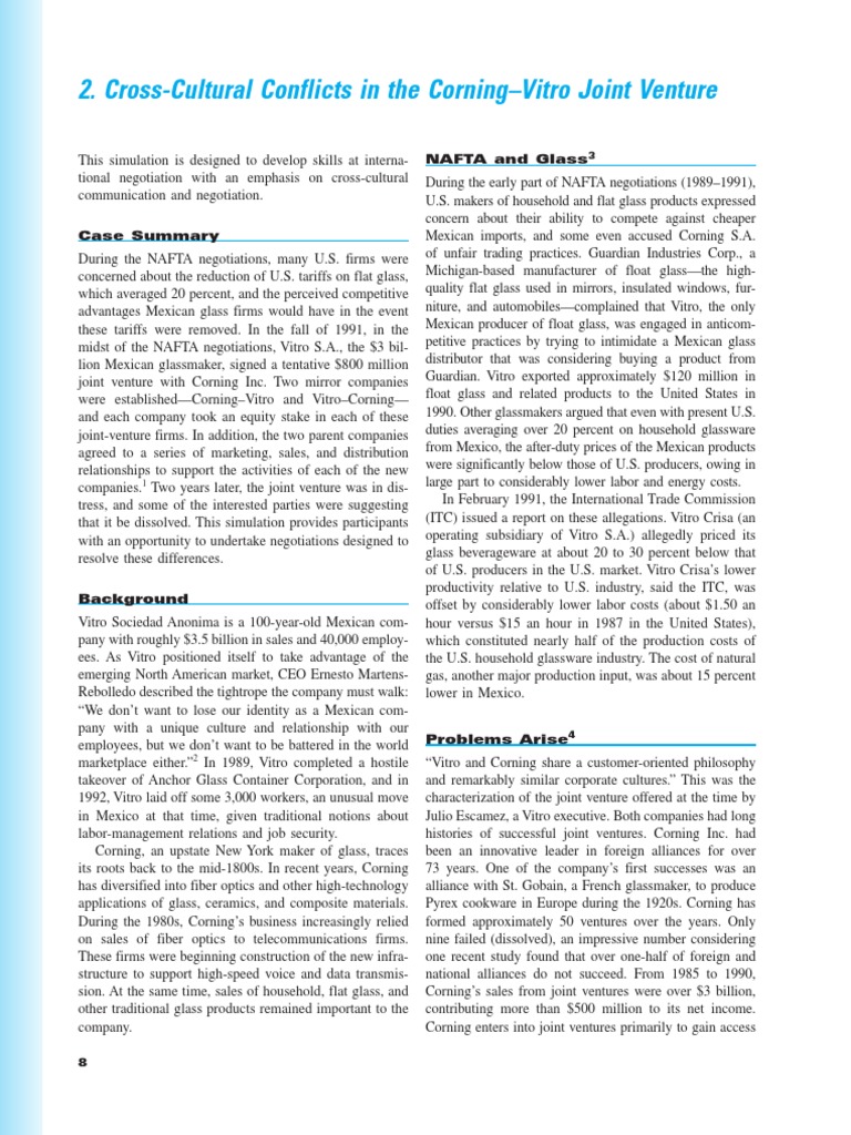 W5 Case Study Cross-Cultural Conflicts in The Corning-Vitro Joint ...