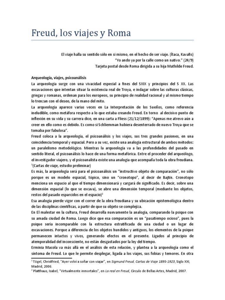Freud y sus viajes a Roma | PDF | Psicoanálisis | Sigmund Freud