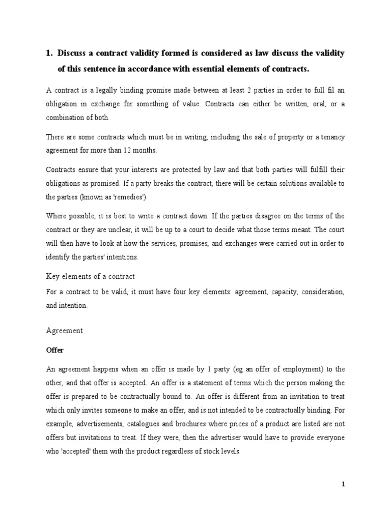 Discuss A Contract Validity Formed Is Considered As Law Discuss The ...