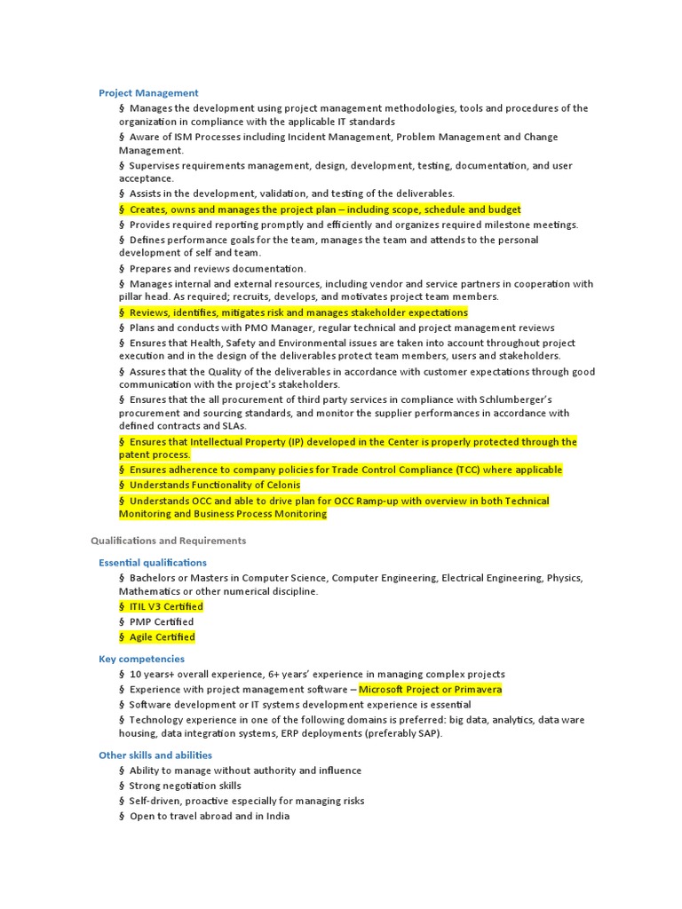 Project Management: Qualifications and Requirements | PDF | Project ...