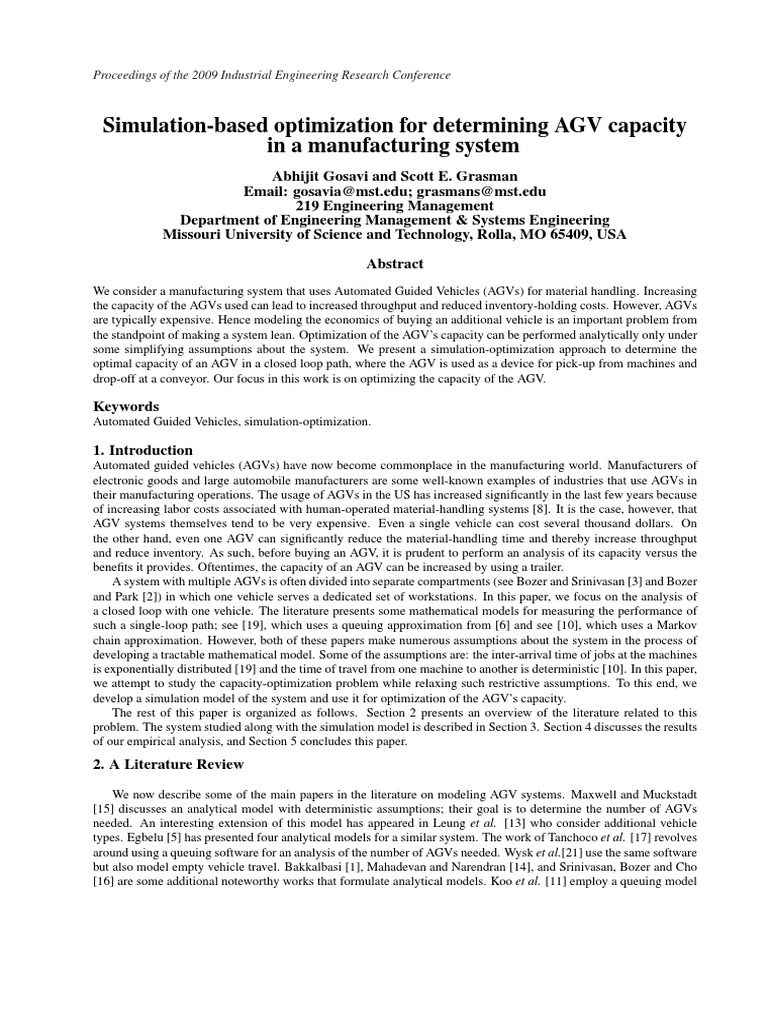 Simulation-Based Optimization For Determining AGV Capacity in A ...