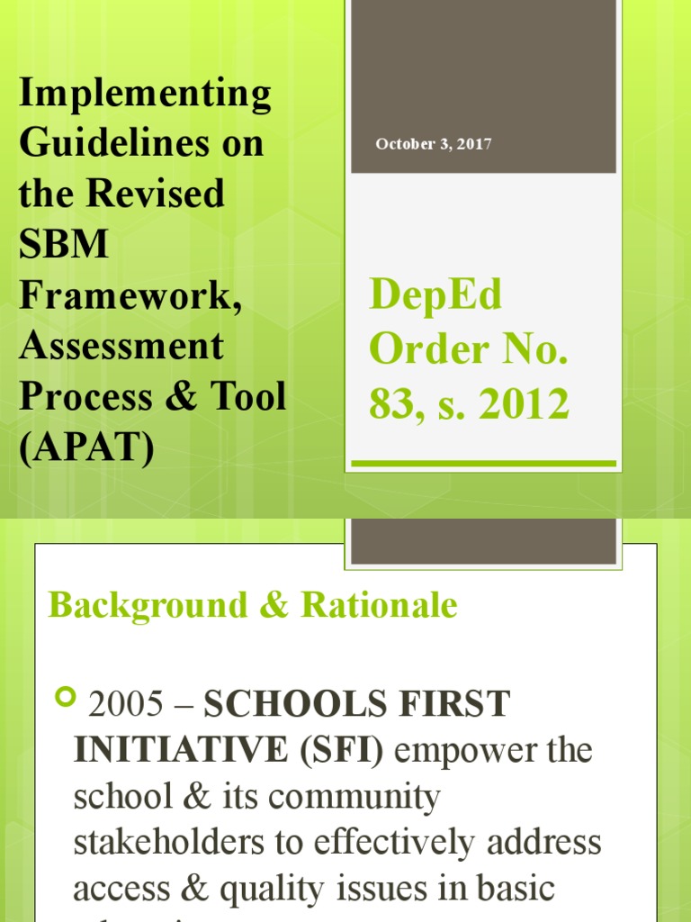 Implementing Guidelines On The Revised SBM Framework, Assessment ...