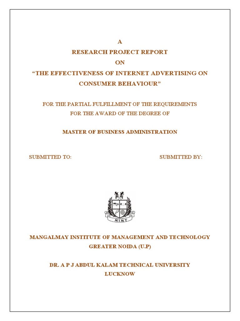 A Research Project Report ON "The Effectiveness of Internet Advertising ...