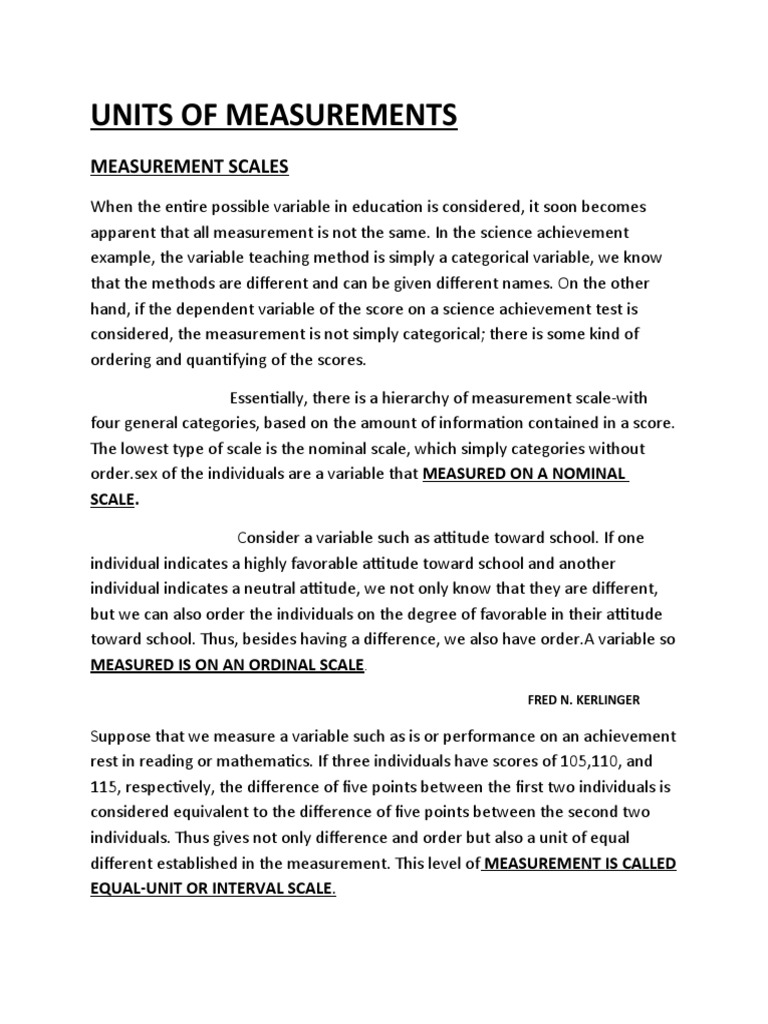 Units of Measurements: Measurement Scales | PDF | Level Of Measurement ...