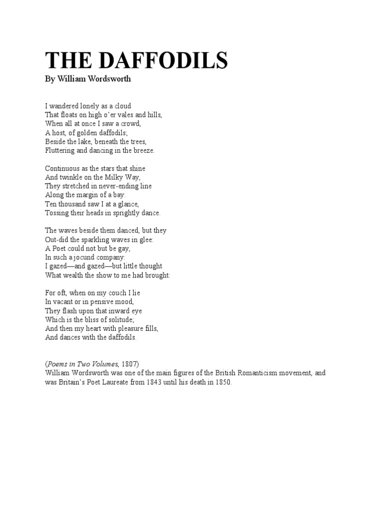 The Daffodils: by William Wordsworth | PDF | Art | Poetry