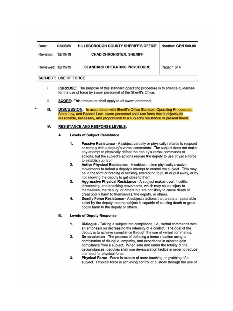 Hcso Sop 12-19-19 | PDF