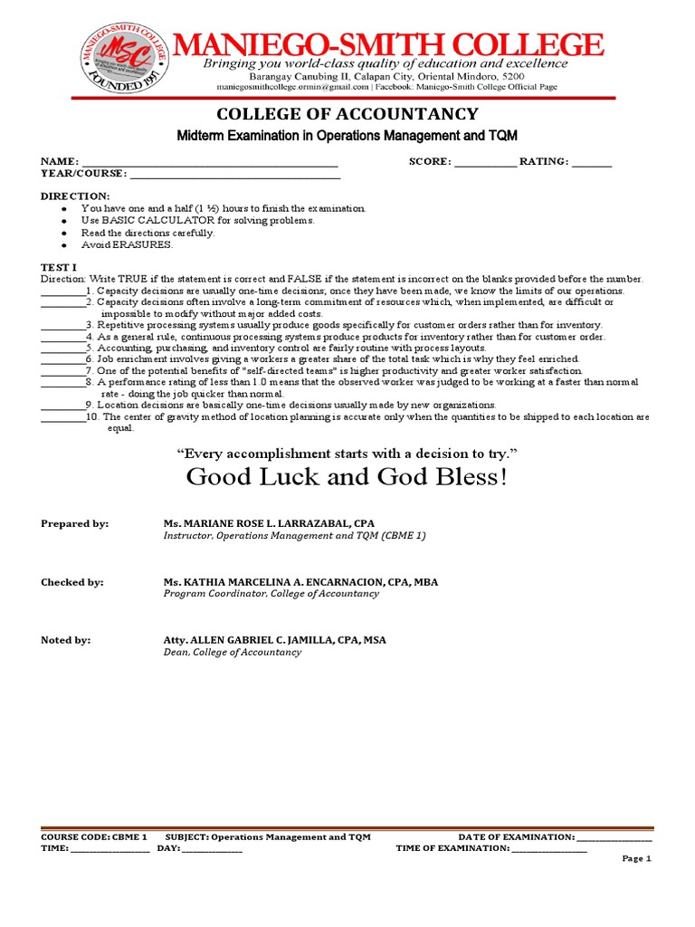 Good Luck and God Bless!: College of Accountancy | PDF | Operations ...