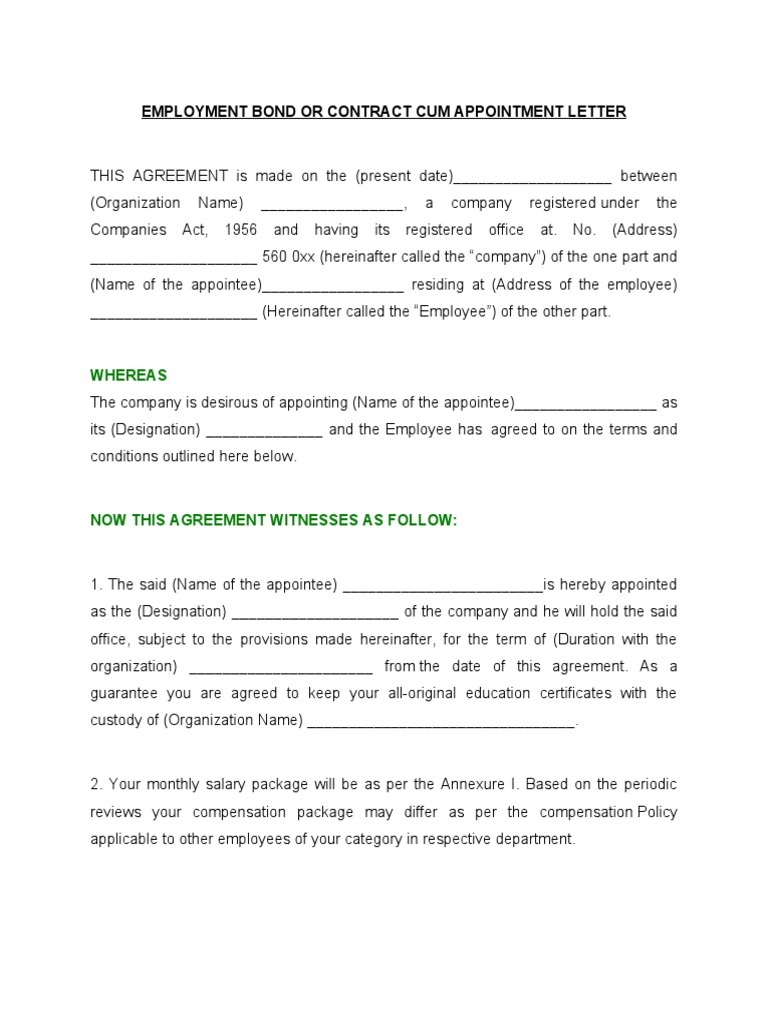 Contract With Bond Template | PDF | Employment | Board Of Directors