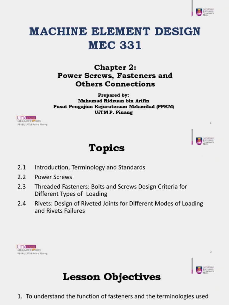MEC331-Chapter-02 - Power Screw, Fastener | PDF | Screw | Nut (Hardware)
