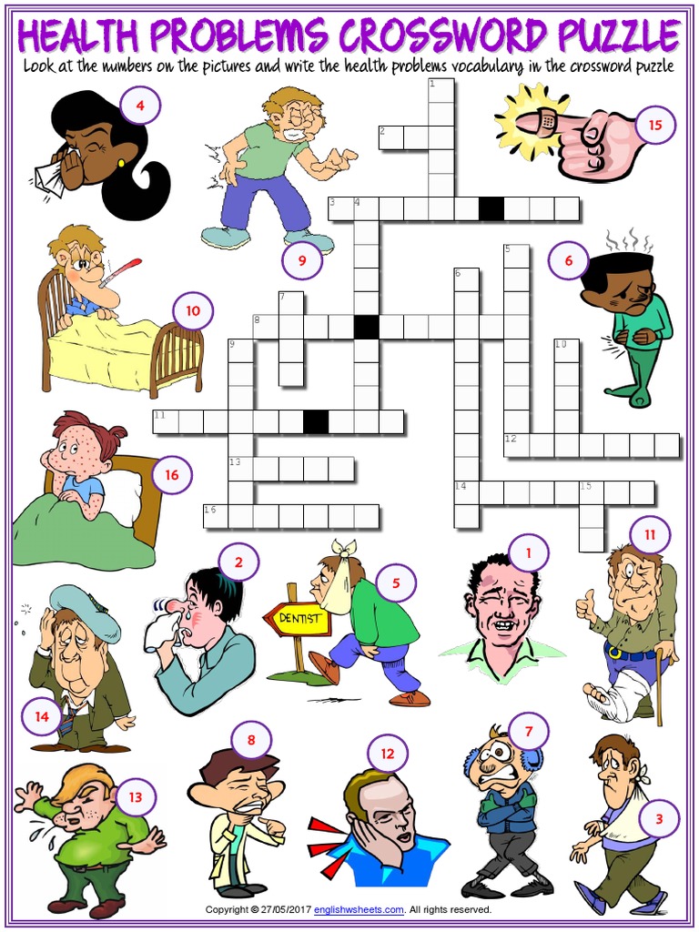 Health Problems Vocabulary Esl Crossword Puzzle Worksheet For Kids PDF ...
