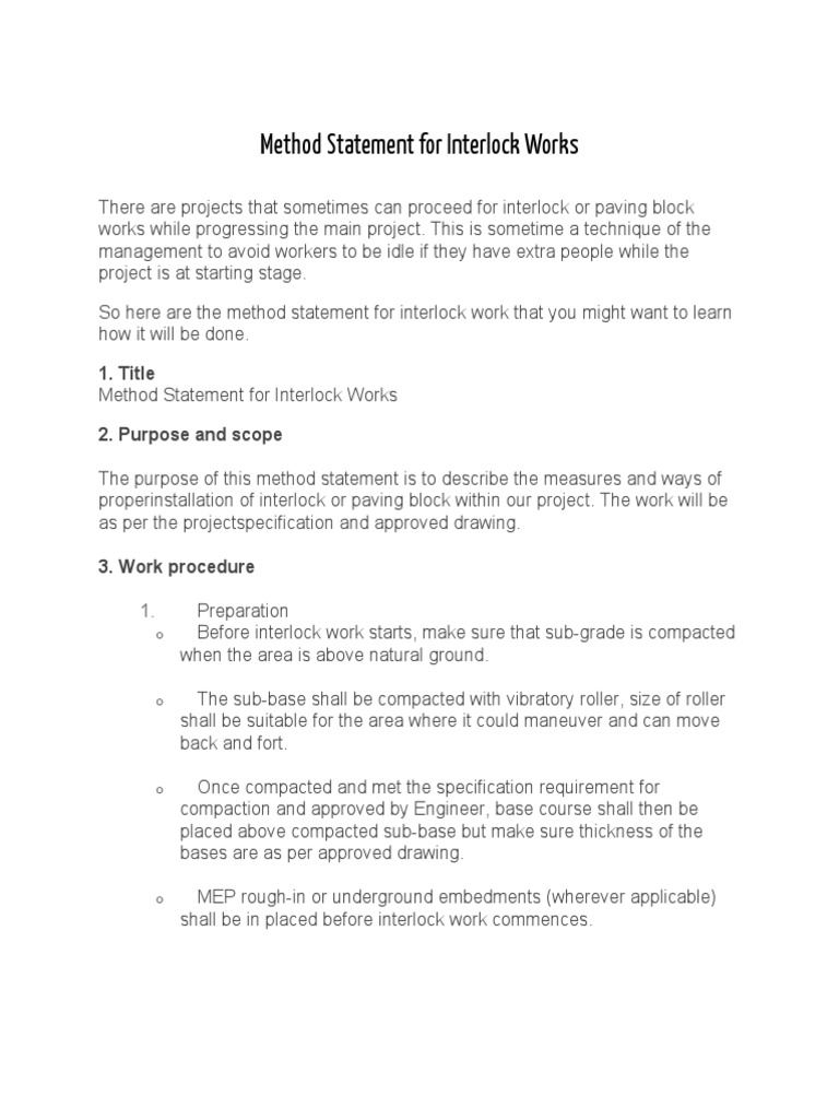 Method Statements InterLock Works | PDF | Economic Sectors | Nature