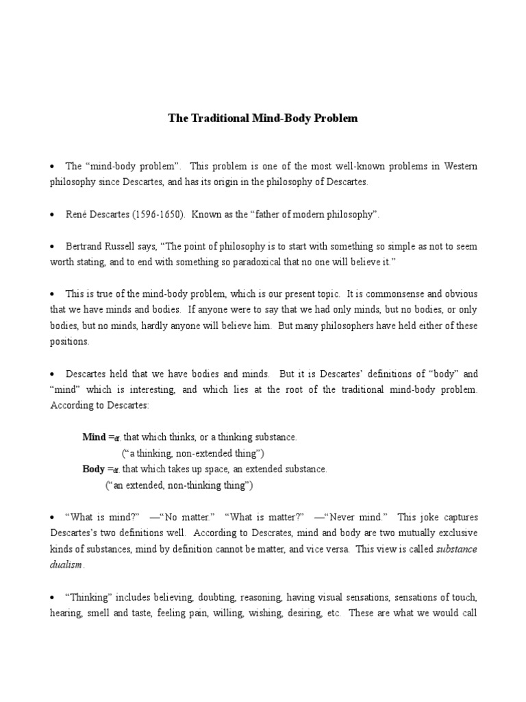 00 The Traditional Mind-Body Problem | PDF | René Descartes | Mind–Body ...