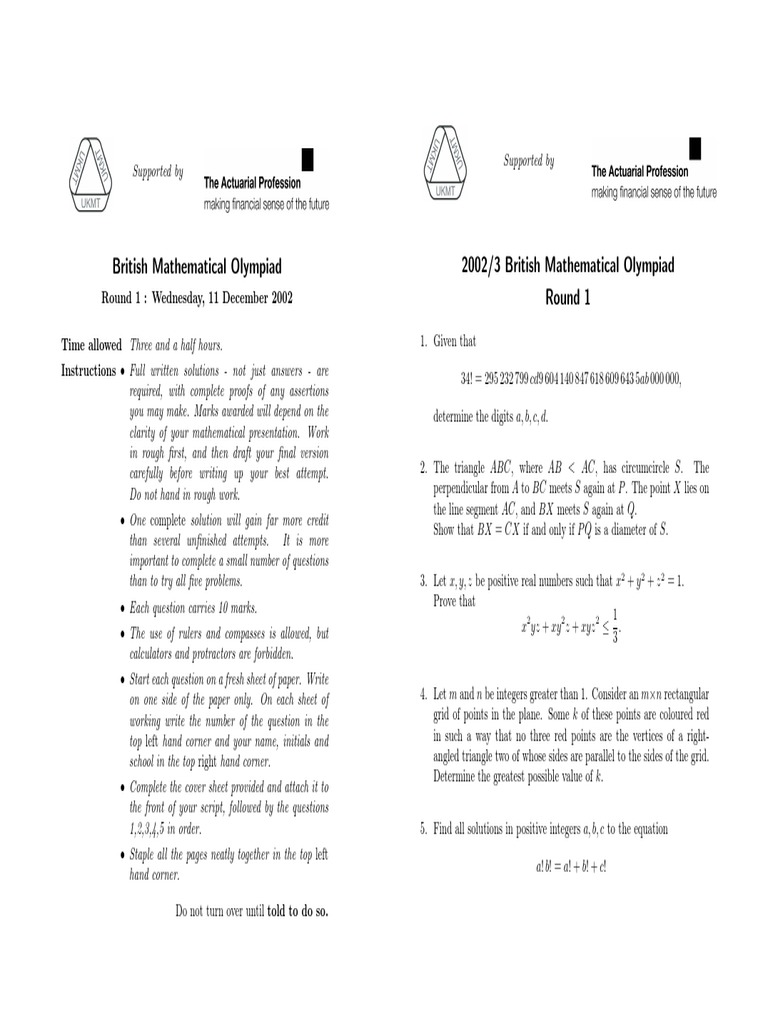 British Mathematical Olympiad 2002/3 British Mathematical Olympiad ...