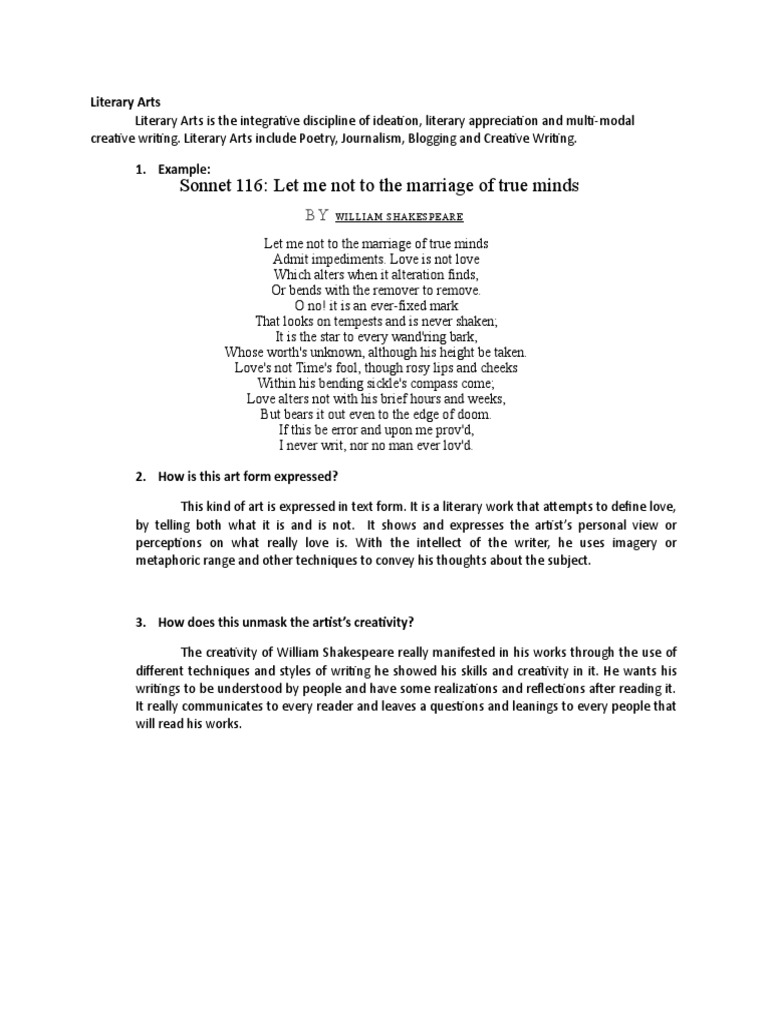 Sonnet 116: Let Me Not To The Marriage of True Minds: Literary Arts | PDF