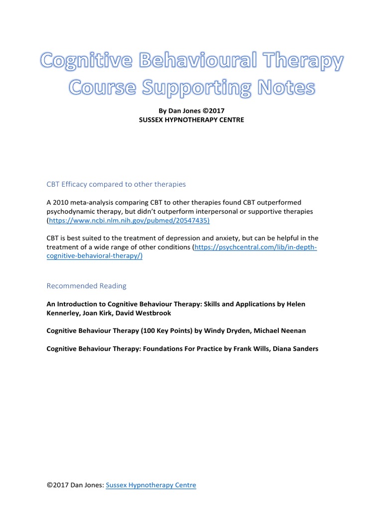 CBT Course Supporting Notes | PDF | Cognitive Behavioral Therapy ...